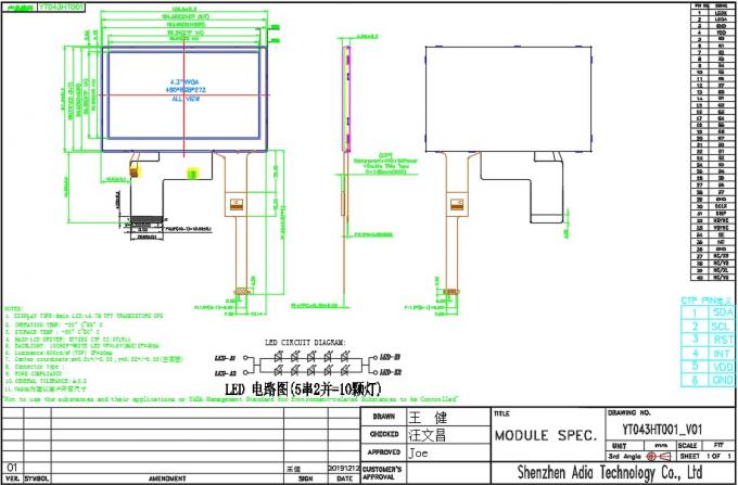 ST7282 4.3 Inch IPS TFT LCD Display , 480xRGBx272 Industrial Display Screen