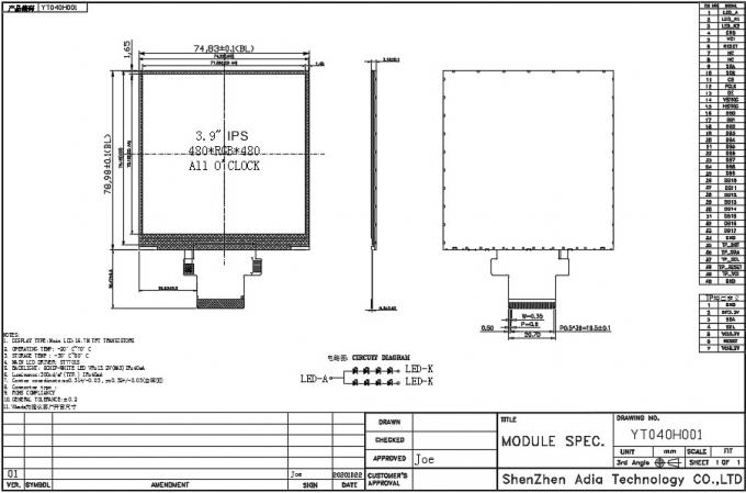 3.95inch IPS TFT LCD 480*480 full viewing angle 3 SPI 18b(rise) RGB ...